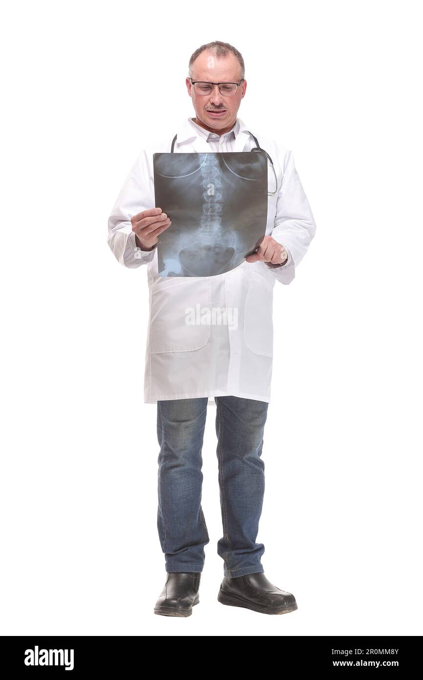 Front view of a doctor with stethoscope studying x-ray image Stock ...