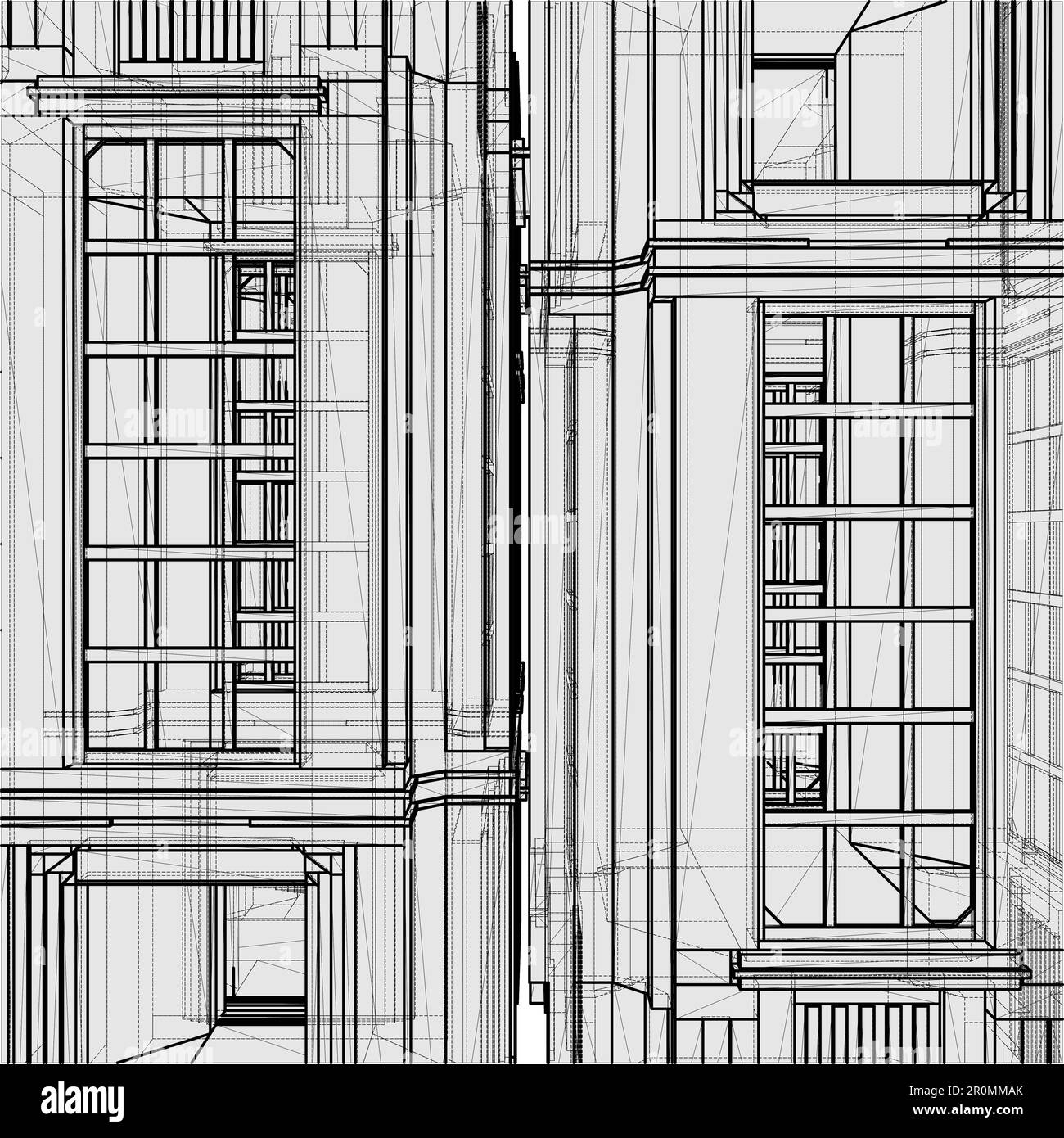 Abstract Art Deco Building Facade Construction Structure Vector ...