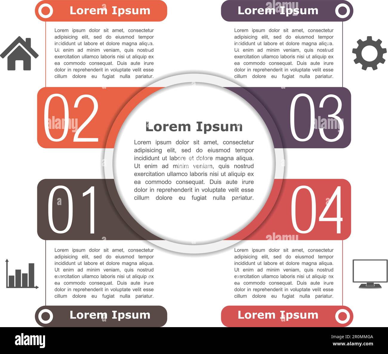 Circle infographics template with four elements, icons and text, vector ...