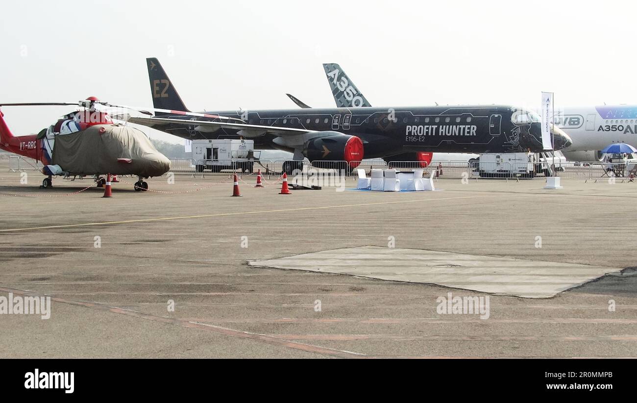 Aerial view of aircraft performing in an airshow in Hyderabad, India ...