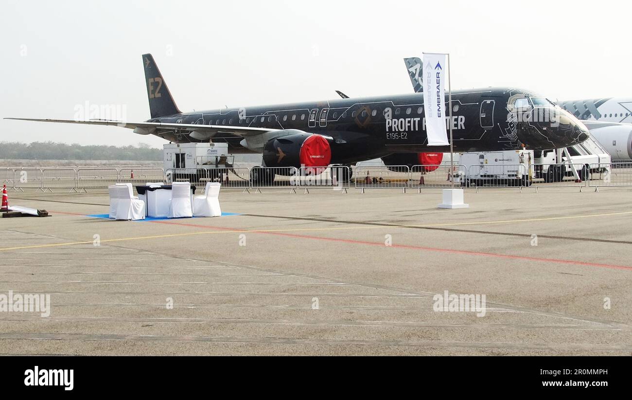 Aerial view of aircraft performing in an airshow in Hyderabad, India ...