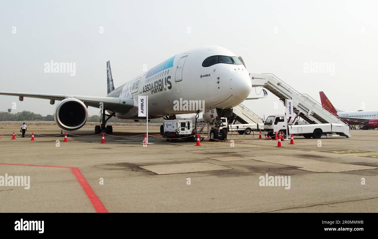 Aerial view of aircraft performing in an airshow in Hyderabad, India ...