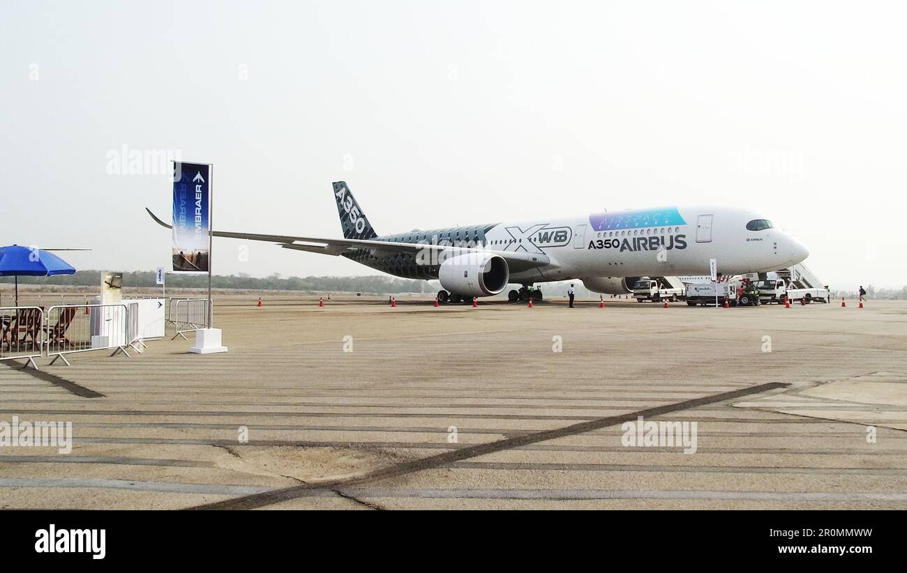 Aerial view of aircraft performing in an airshow in Hyderabad, India ...