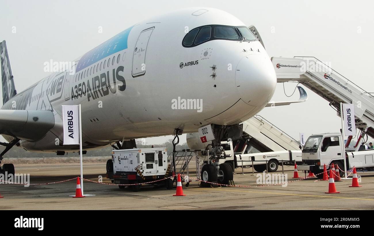 Aerial view of aircraft performing in an airshow in Hyderabad, India ...