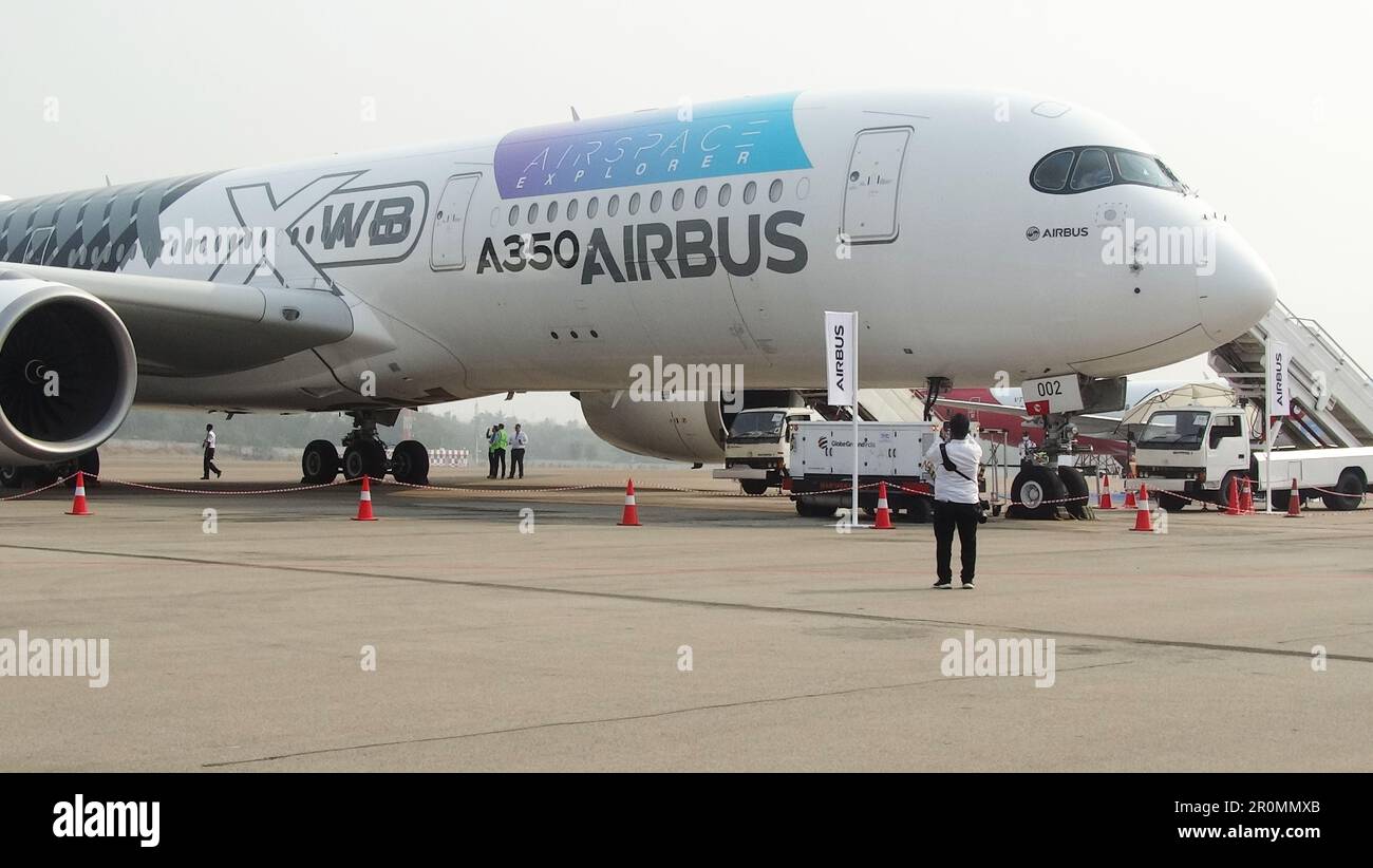 Aerial view of aircraft performing in an airshow in Hyderabad, India ...