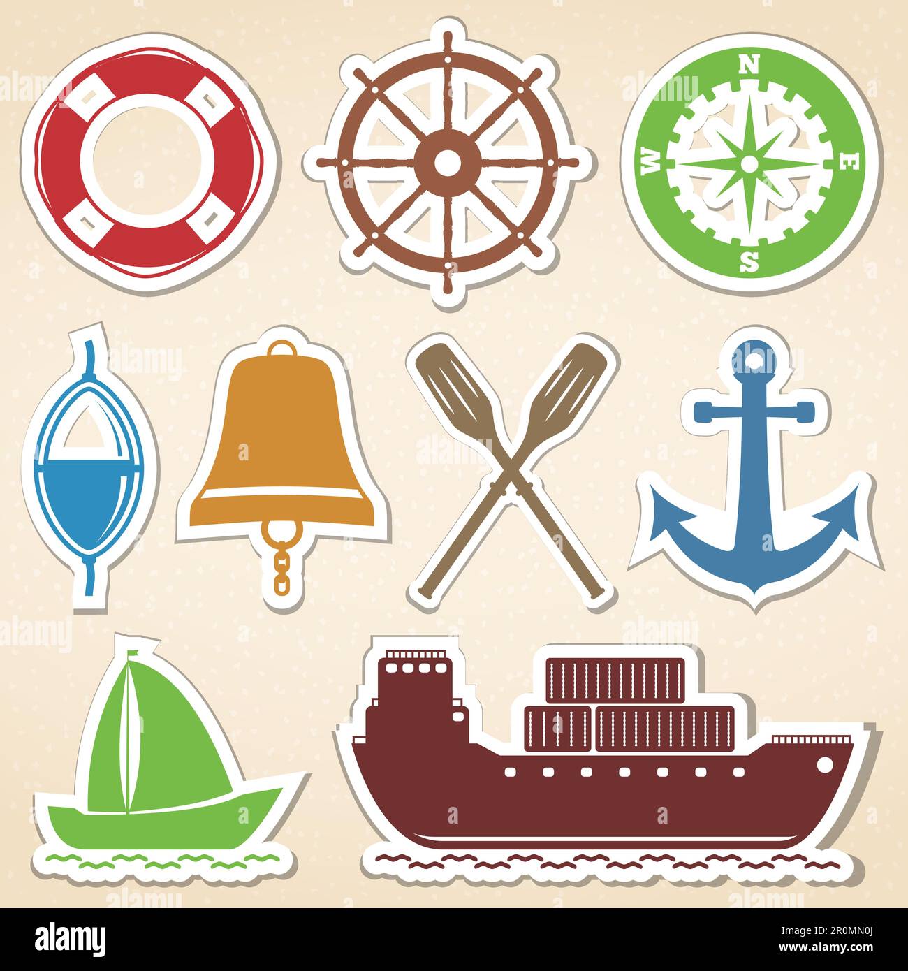 Nautical icons, colored stickers style, vector eps10 illustration Stock ...