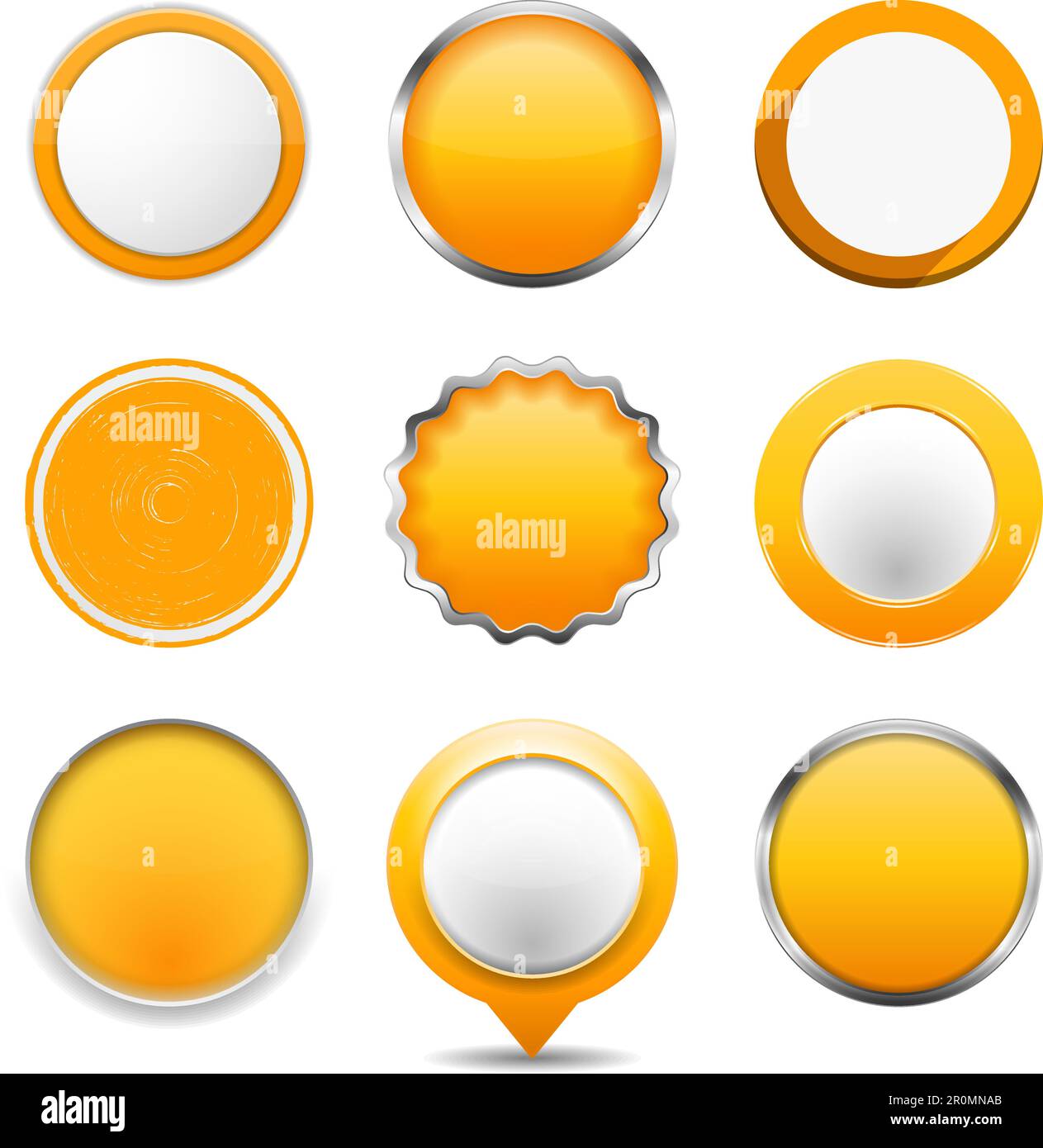 Set of yellow round buttons on white background, vector eps10 ...
