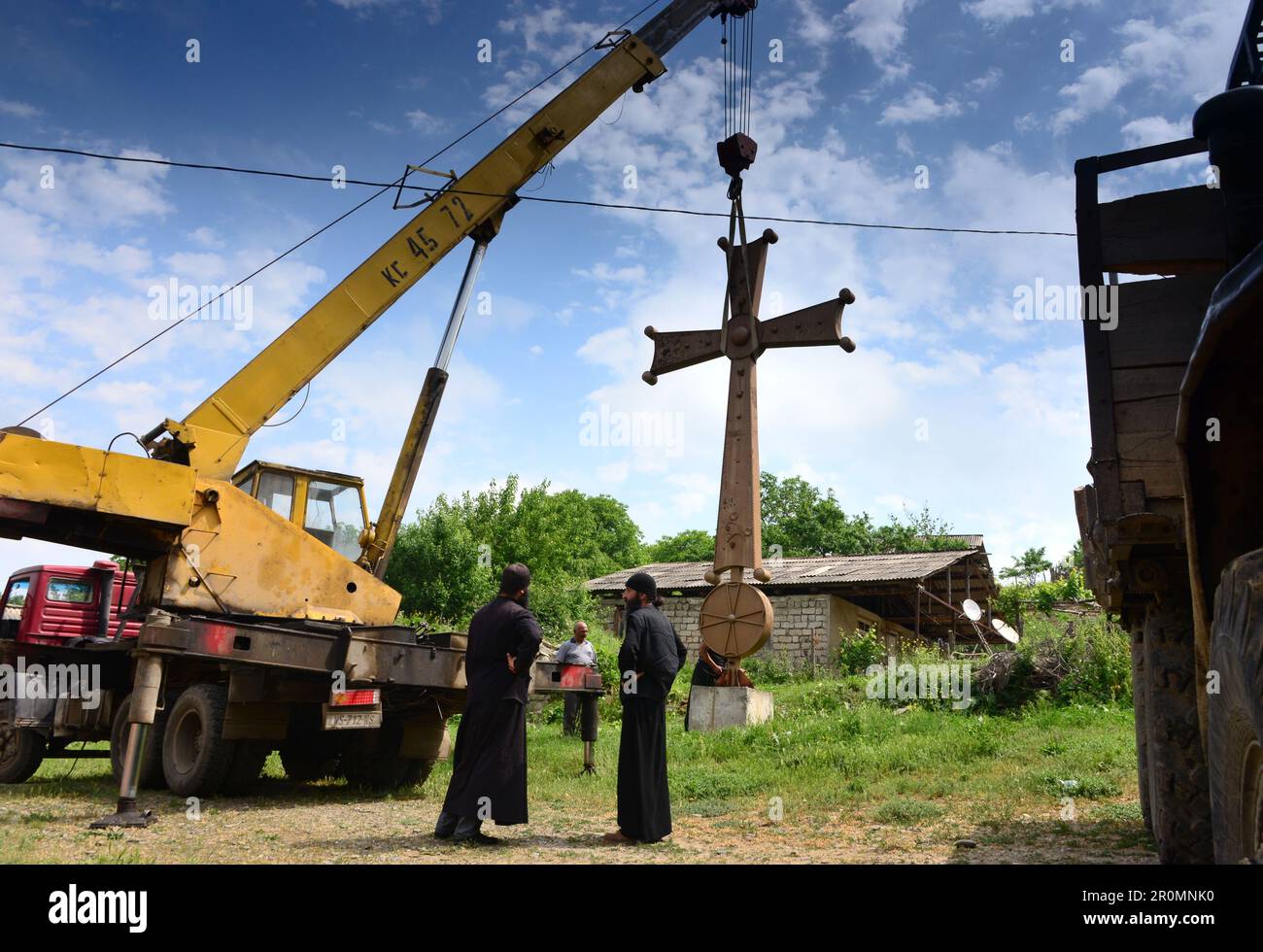 Setting up a cross at Kitvisi Monastery near Gori, Georgia Stock Photo ...