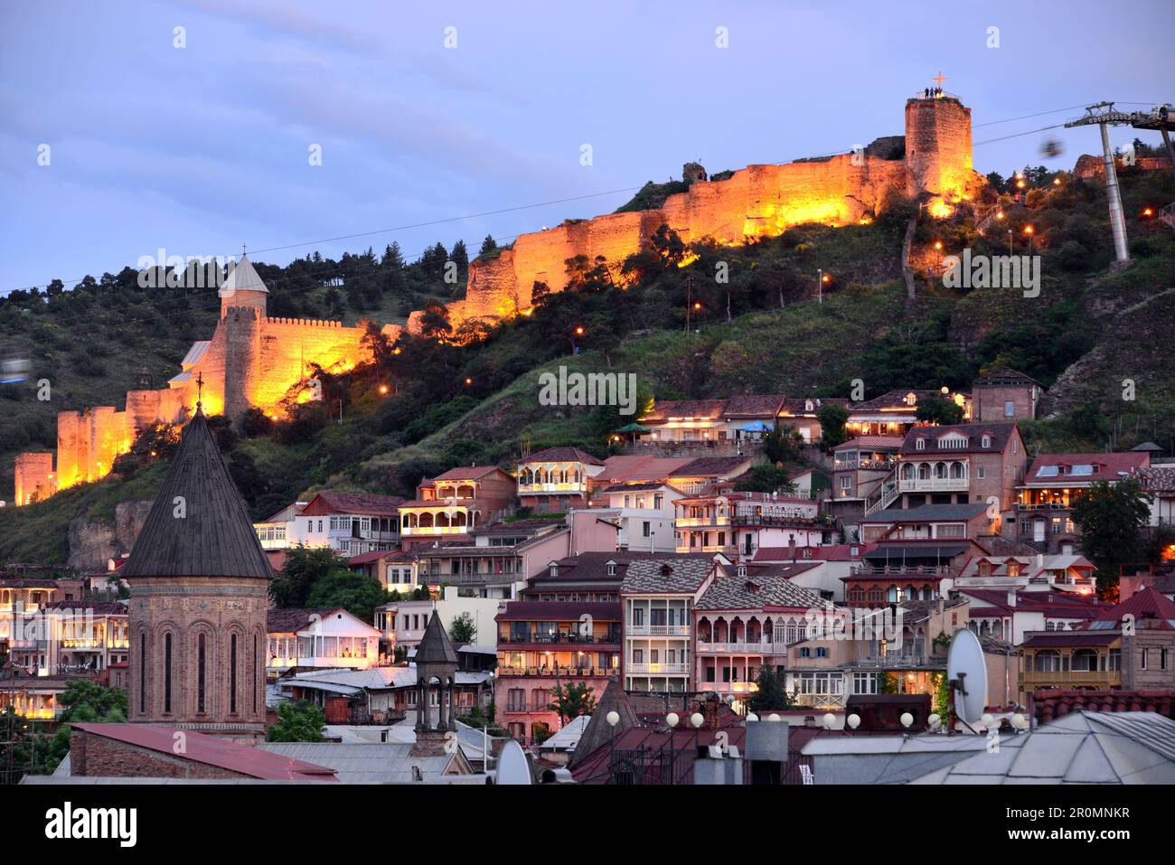 Evening view of the old town and fortress with its houses, churches and ...