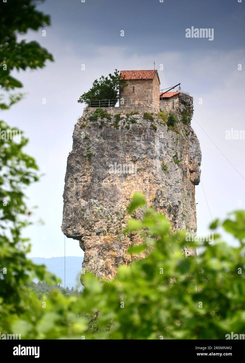 Small monastery on the top of the Katski Pillar, central Georgia Stock ...