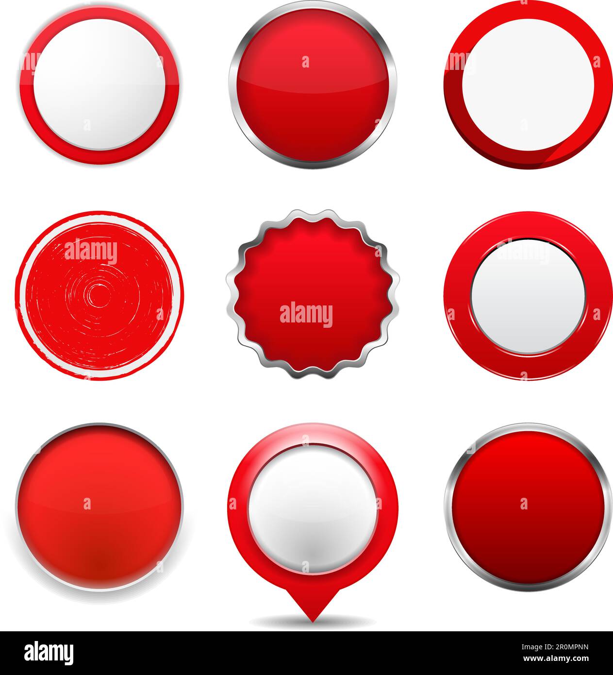 Set of red round buttons on white background, vector eps10 illustration ...