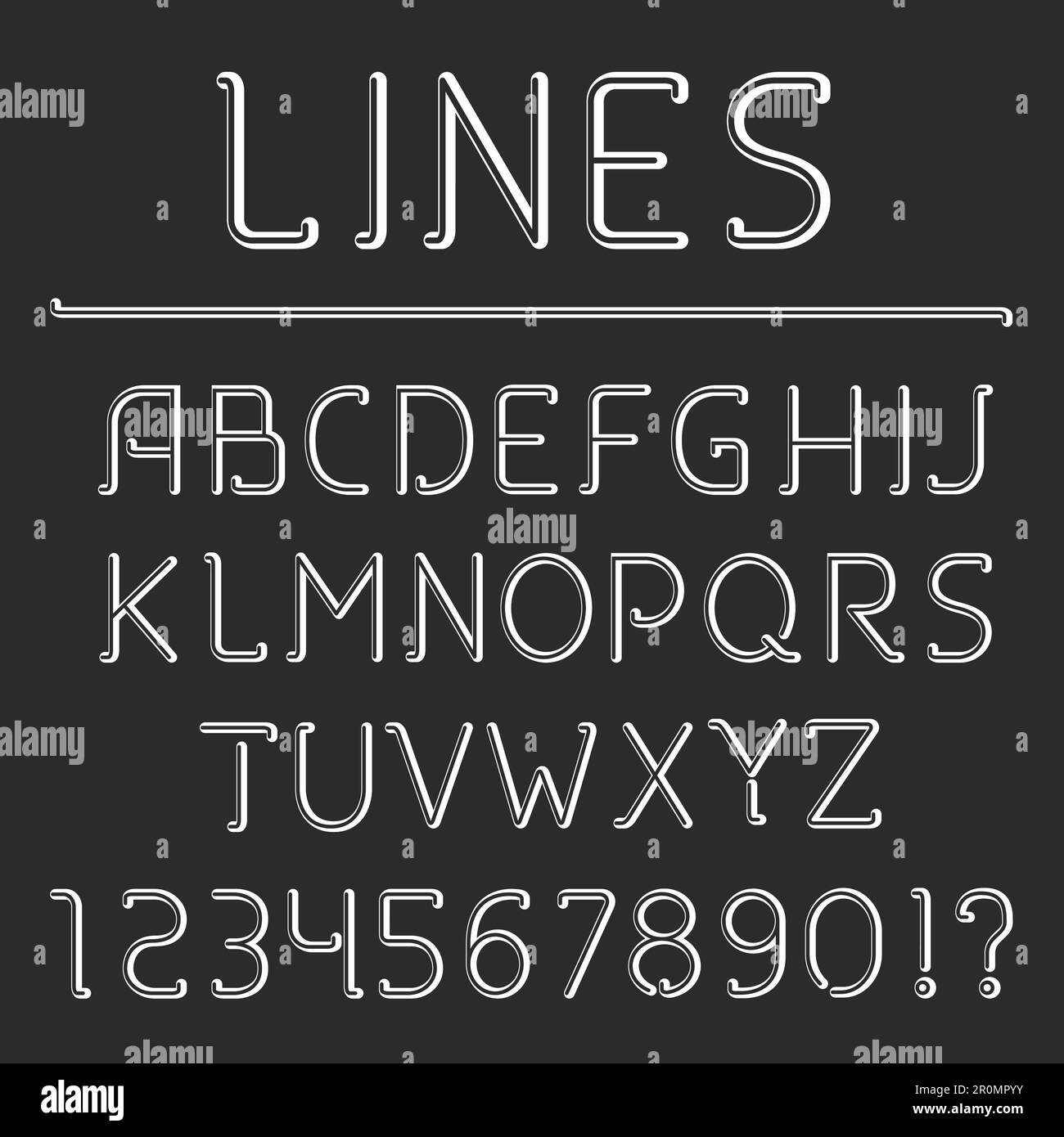 Retro line alphabet and numbers, vector eps10 illustration Stock Vector ...