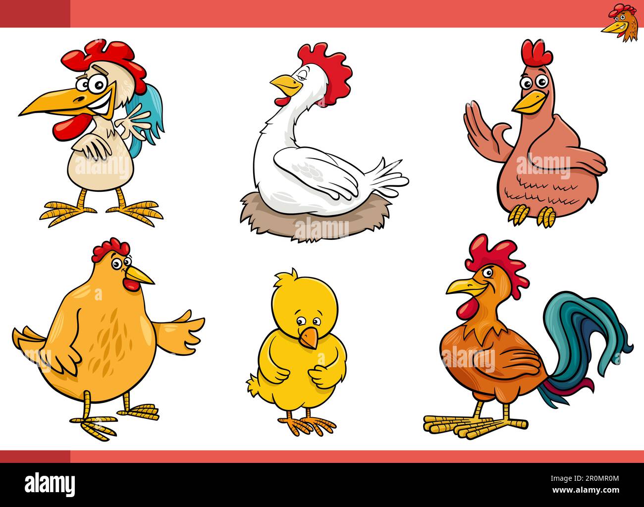 Cartoon illustration of chickens farm birds characters set hi-res stock ...