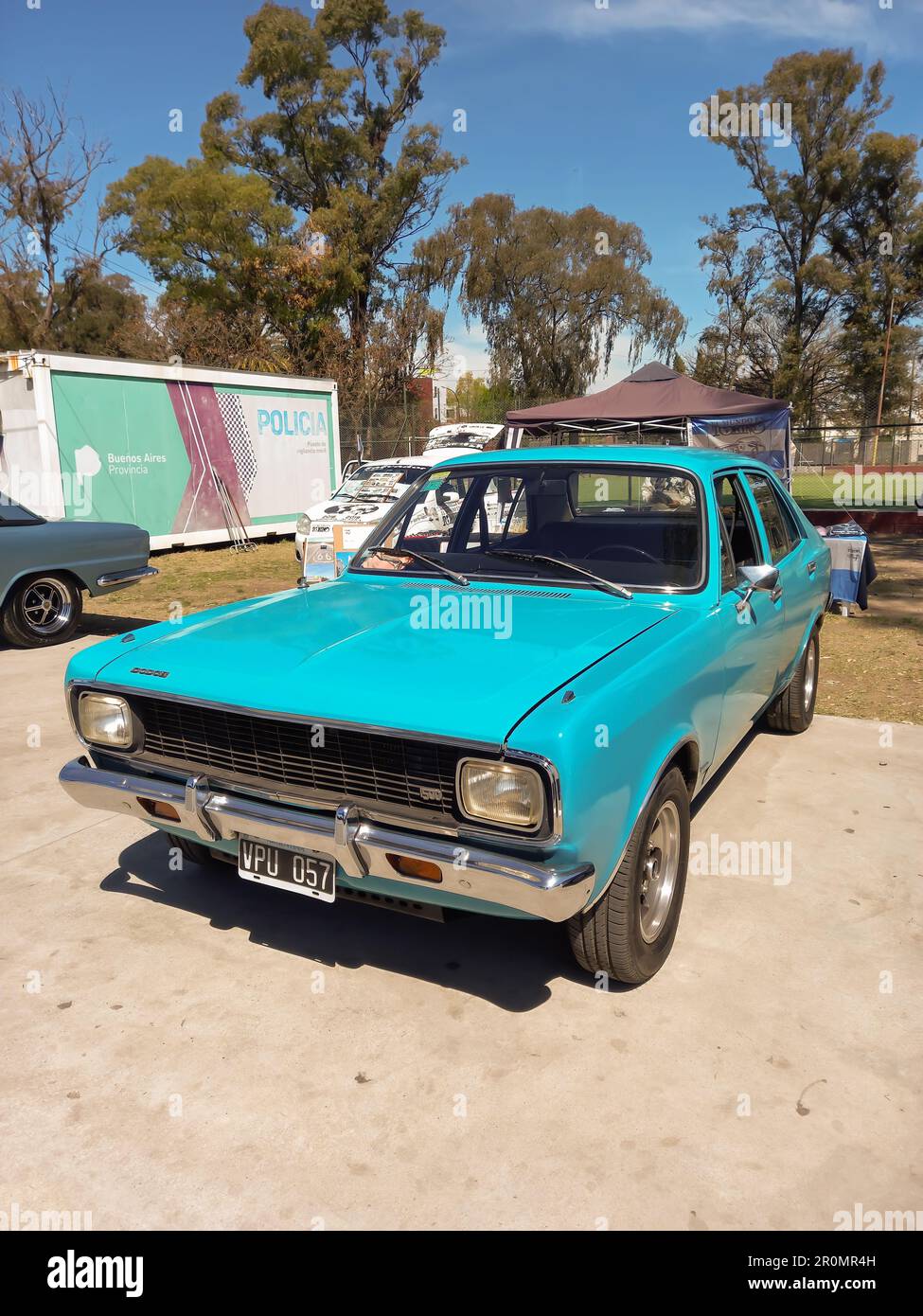 An old popular blue 1970s Dodge 1500 four-door sedan car by Chrysler ...