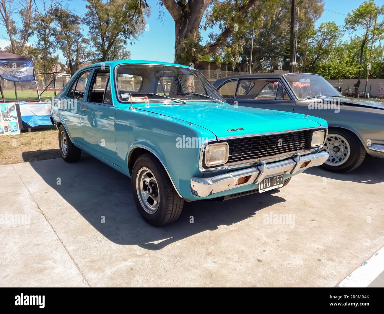 An old popular blue 1970s Dodge 1500 four-door sedan car by Chrysler ...