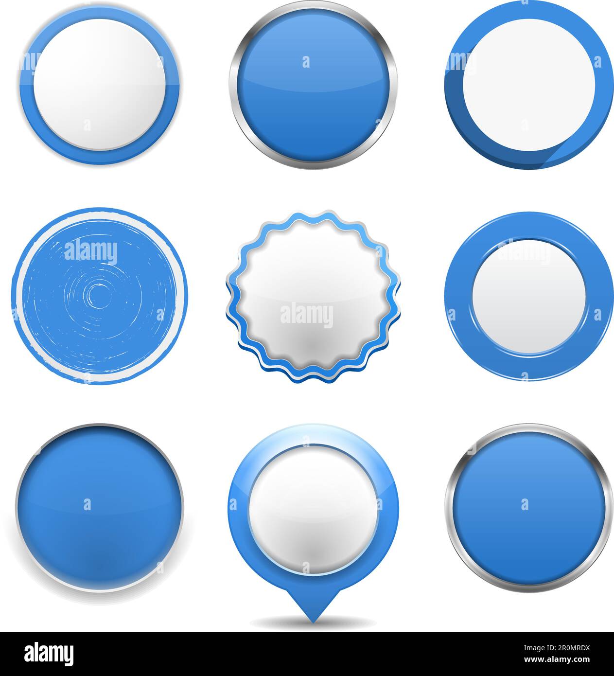 Set of blue round buttons on white background, vector eps10 ...