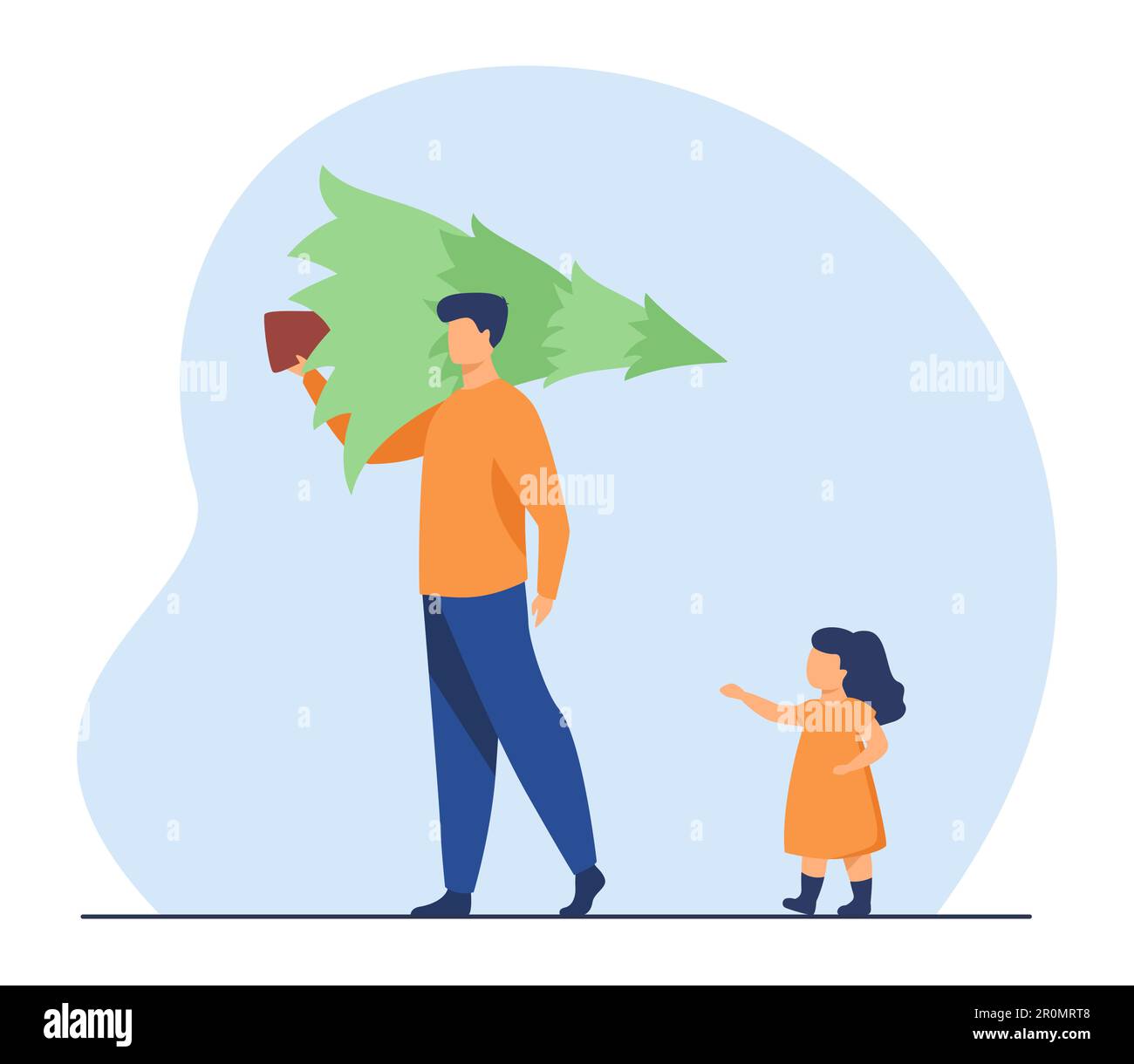Dad and little daughter carrying fir tree together Stock Vector Image ...