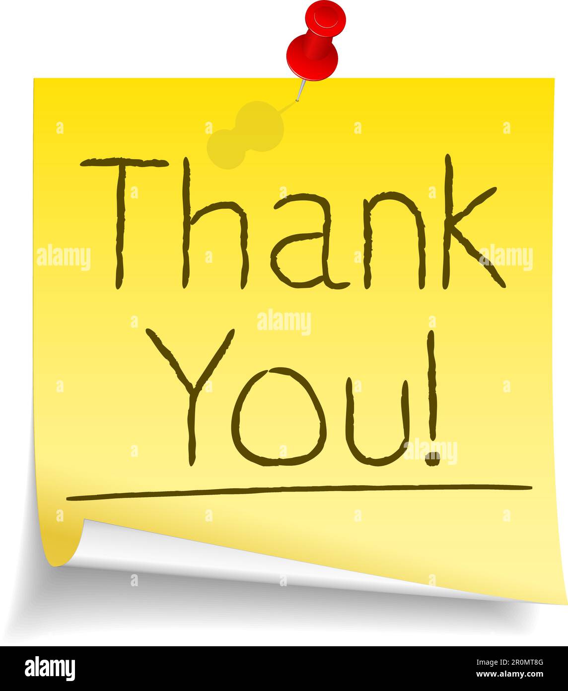Words Thank You written on yellow sticky note with curl attached by a ...
