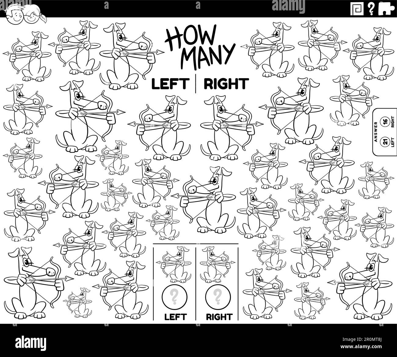 Black and white cartoon illustration of educational game of counting ...