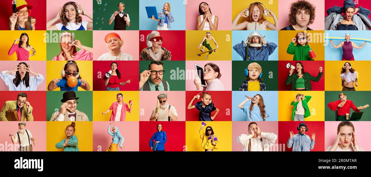 Collage made of portraits of people of diverse age, gender posing with ...