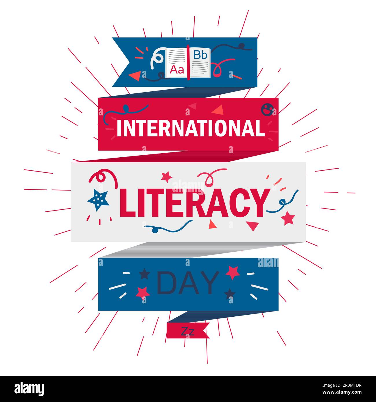 International Literacy Day Celebration Banner With Book. Vector Stock ...