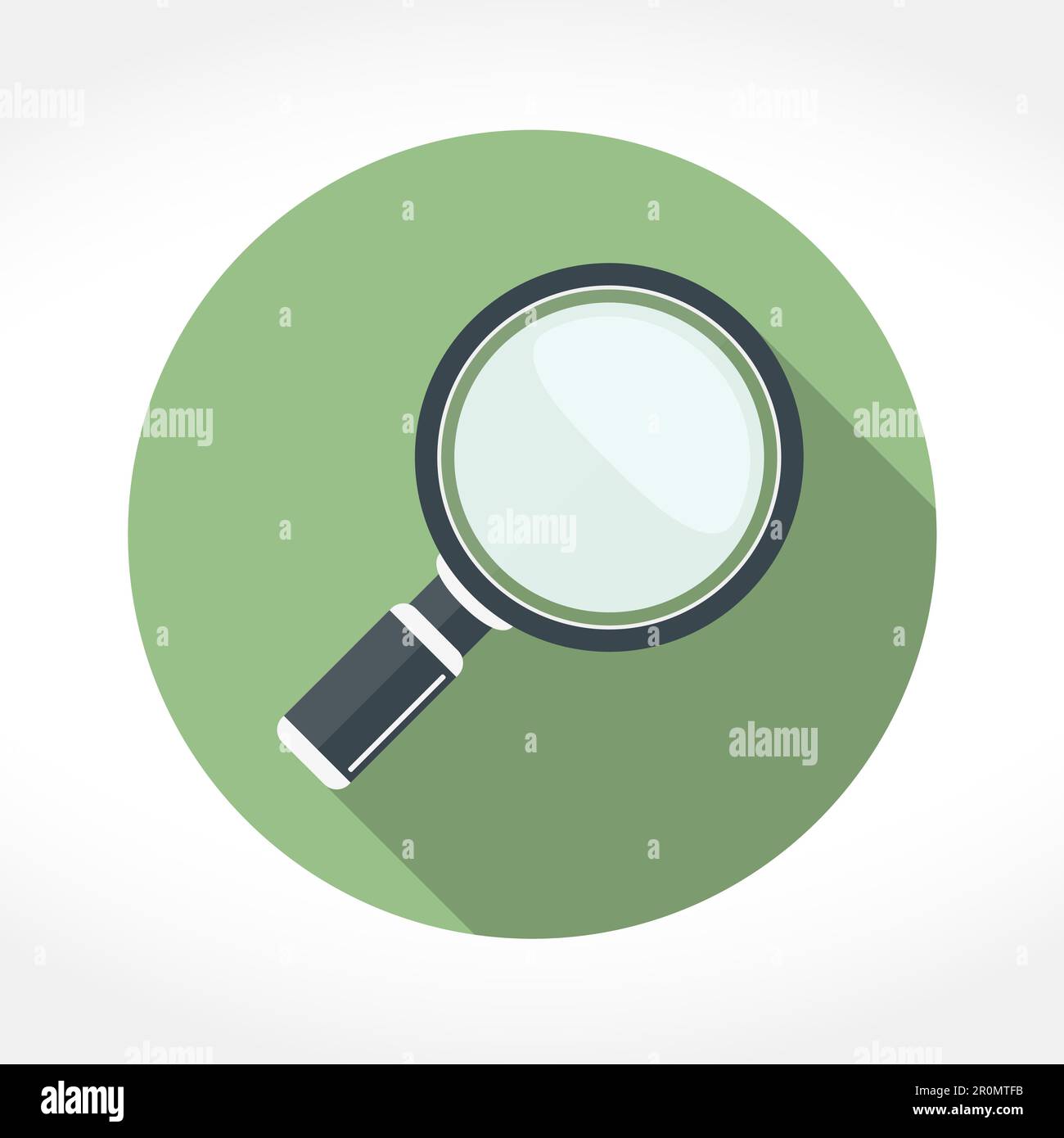 Magnifying glass icon in circle, flat design with long shadow, vector ...