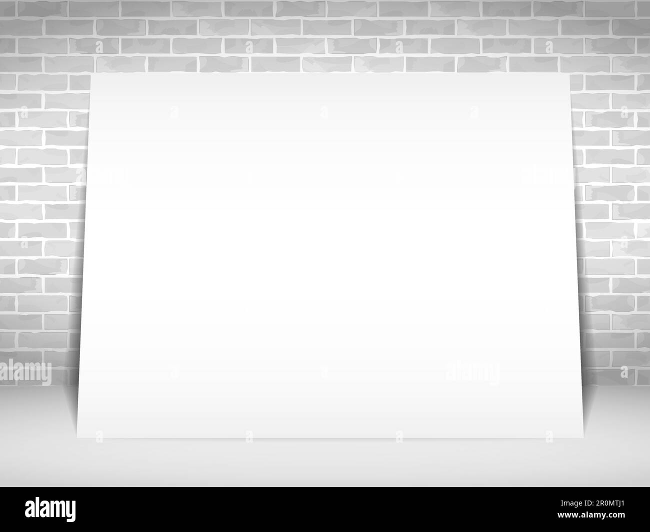Blank white paper banner on white brick wall, vector eps10 illustration ...