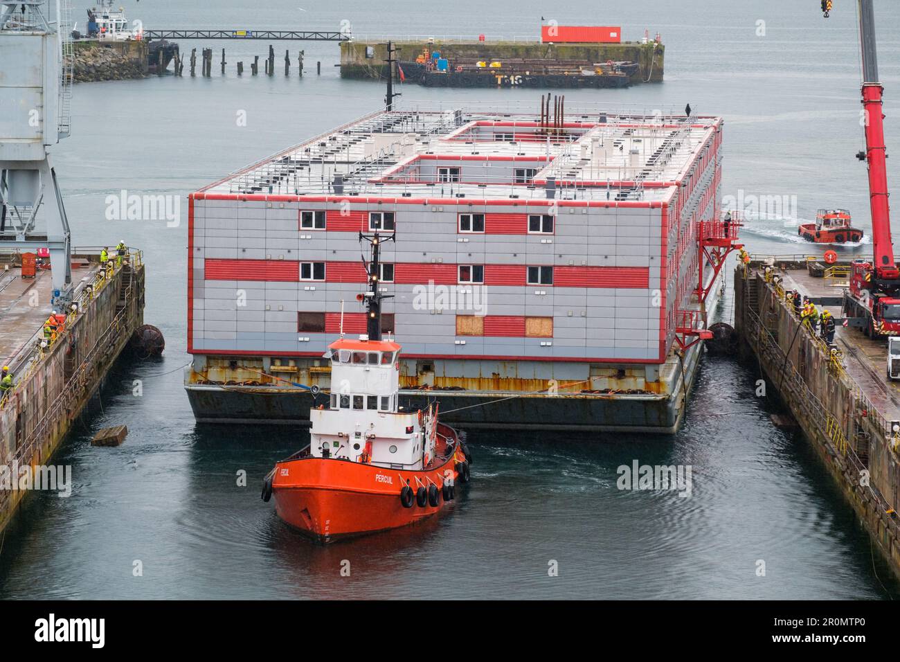 Three storey migrant barge arrives in cornwall hi-res stock photography ...