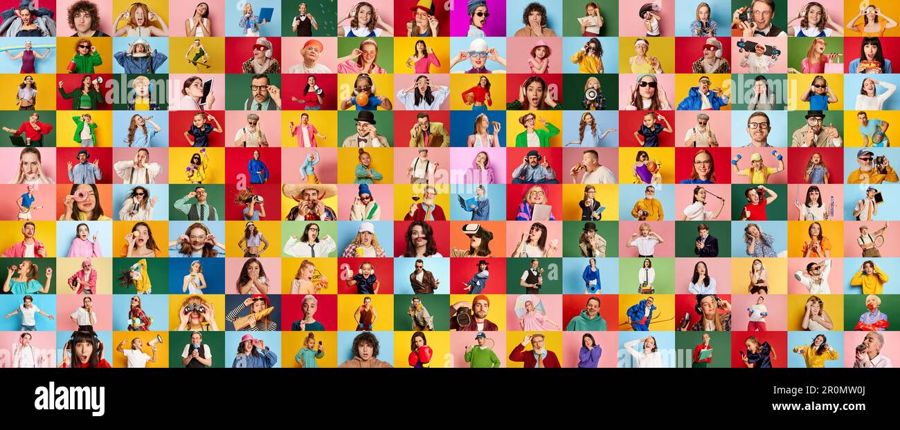 Collage made of portraits of diverse people of different age and gender ...