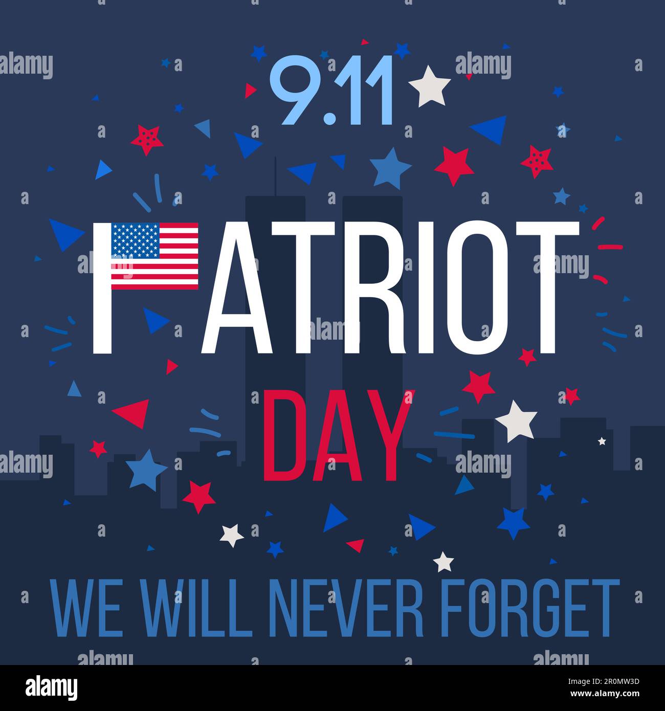 Patriot Day Banner. 11th September. We will never forget. Twins Tower ...