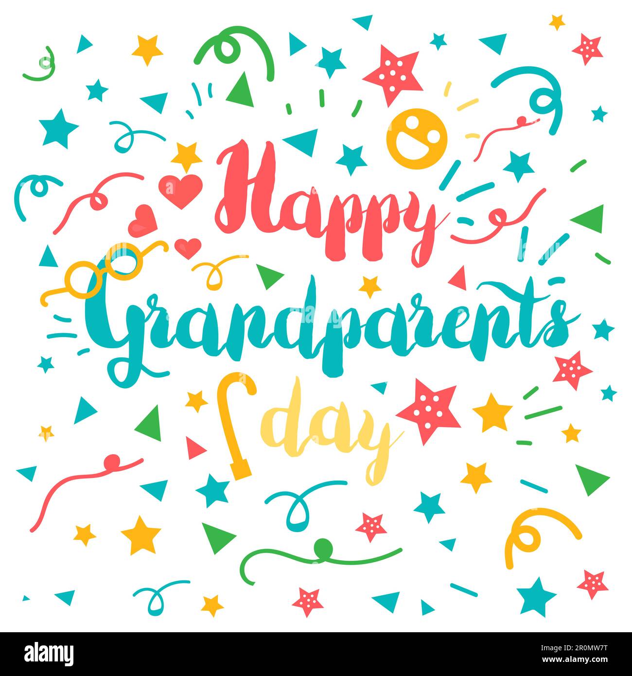 Happy Grandparents Day Greeting Banner with glasses, hearts, smile and ...