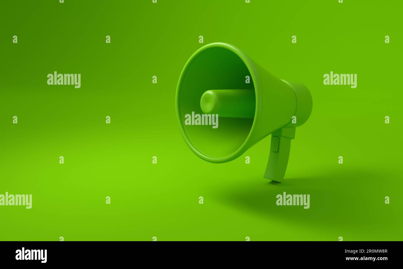 Megaphone on green background, Sustainability concept. 3D illustration ...