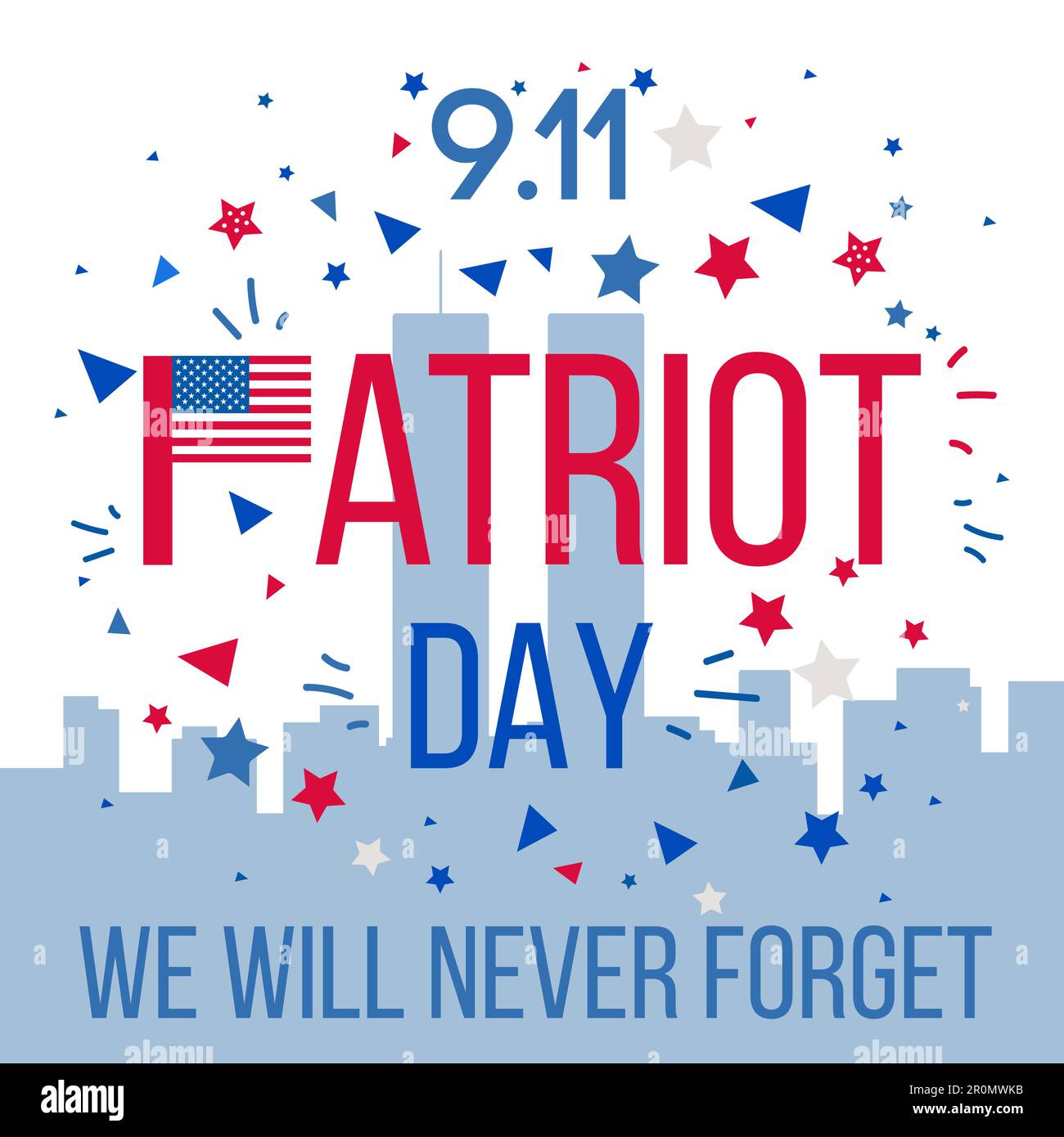 Patriot Day Banner. 11th September. We will never forget. Twins Tower ...