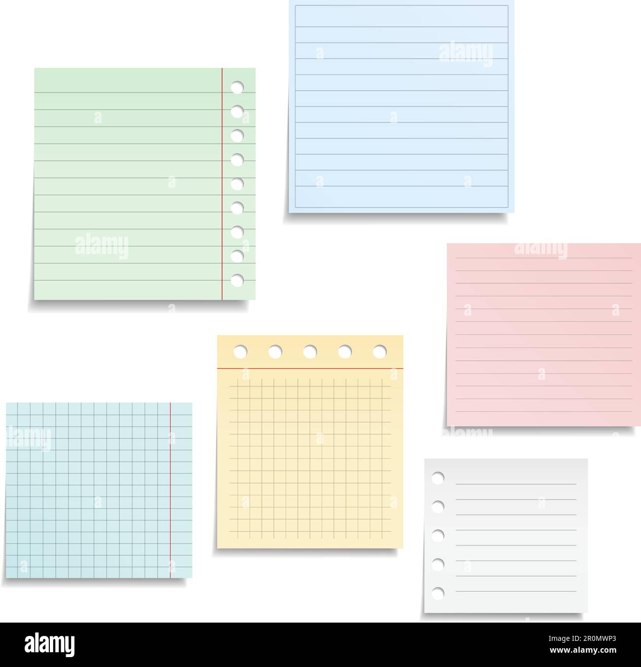 Colored notebook paper sheets on white background, vector eps10 ...