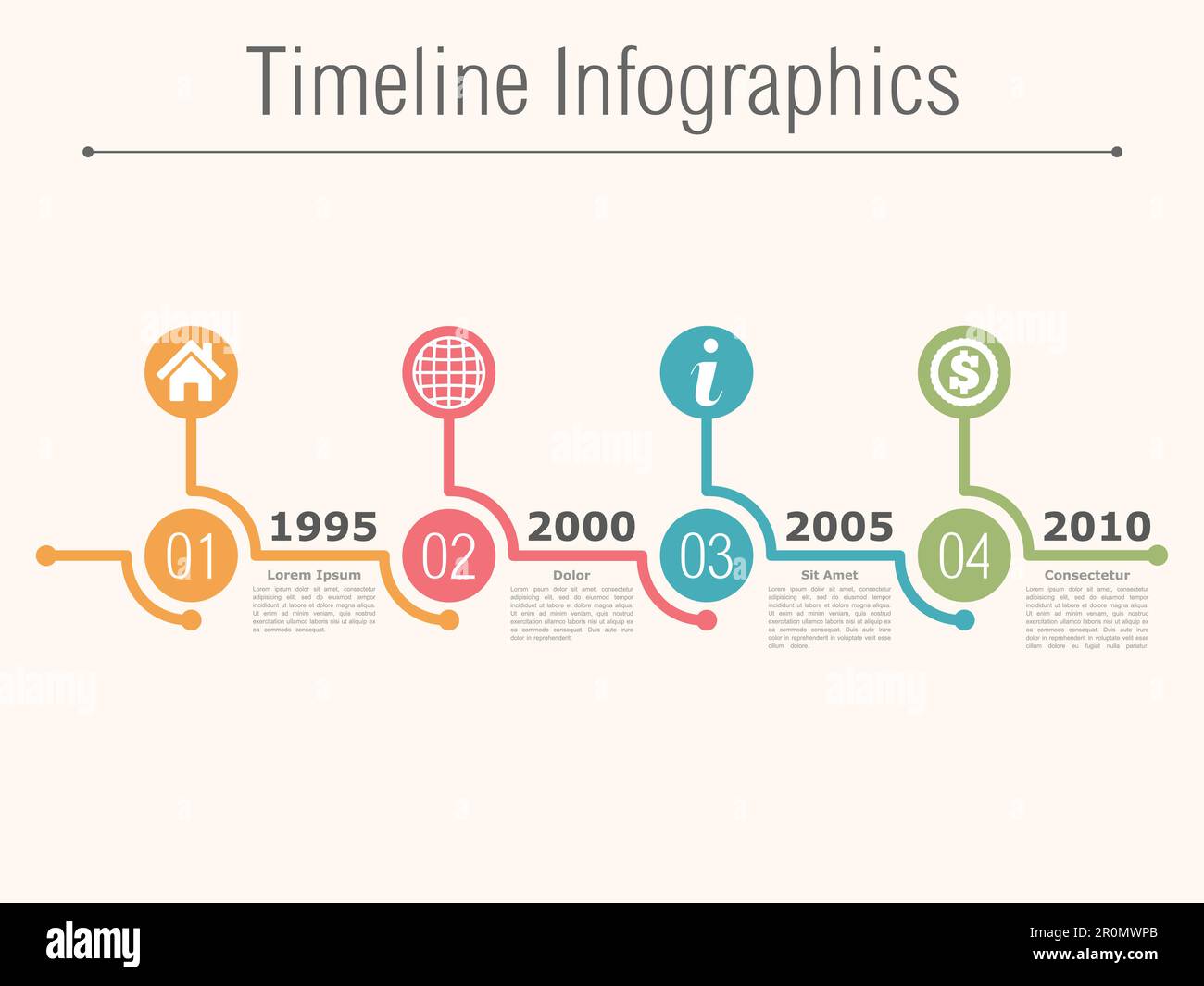 Timeline infographics design template with numbers, icons, place for ...