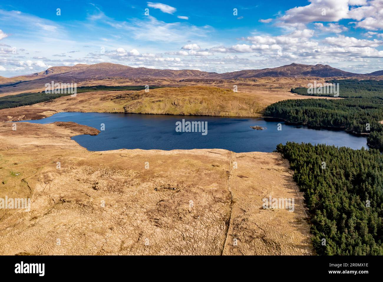 Aerial view of Lough Anna, the drinking water supply for Glenties and ...