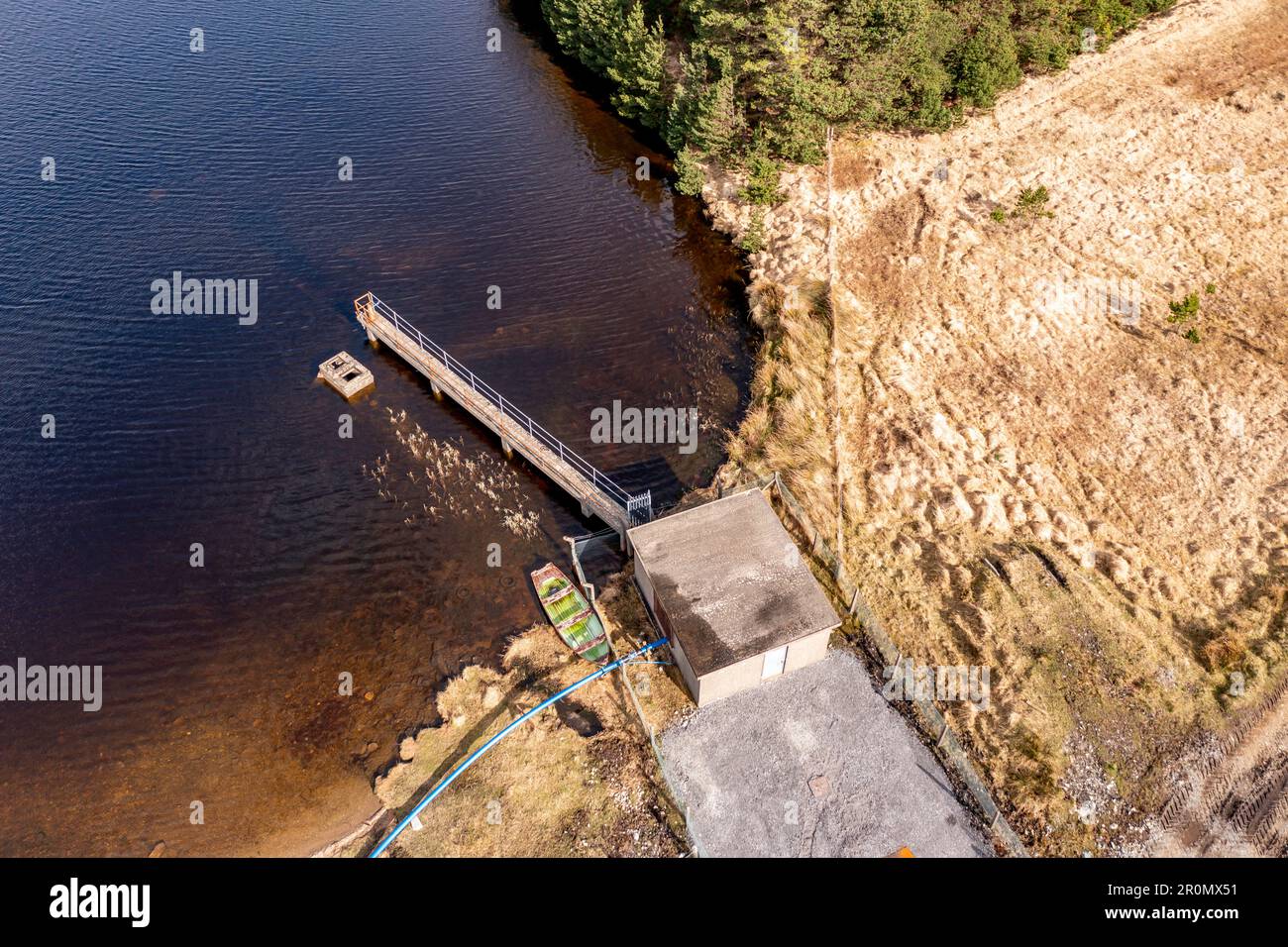 Aerial view of Lough Anna, the drinking water supply for Glenties and ...