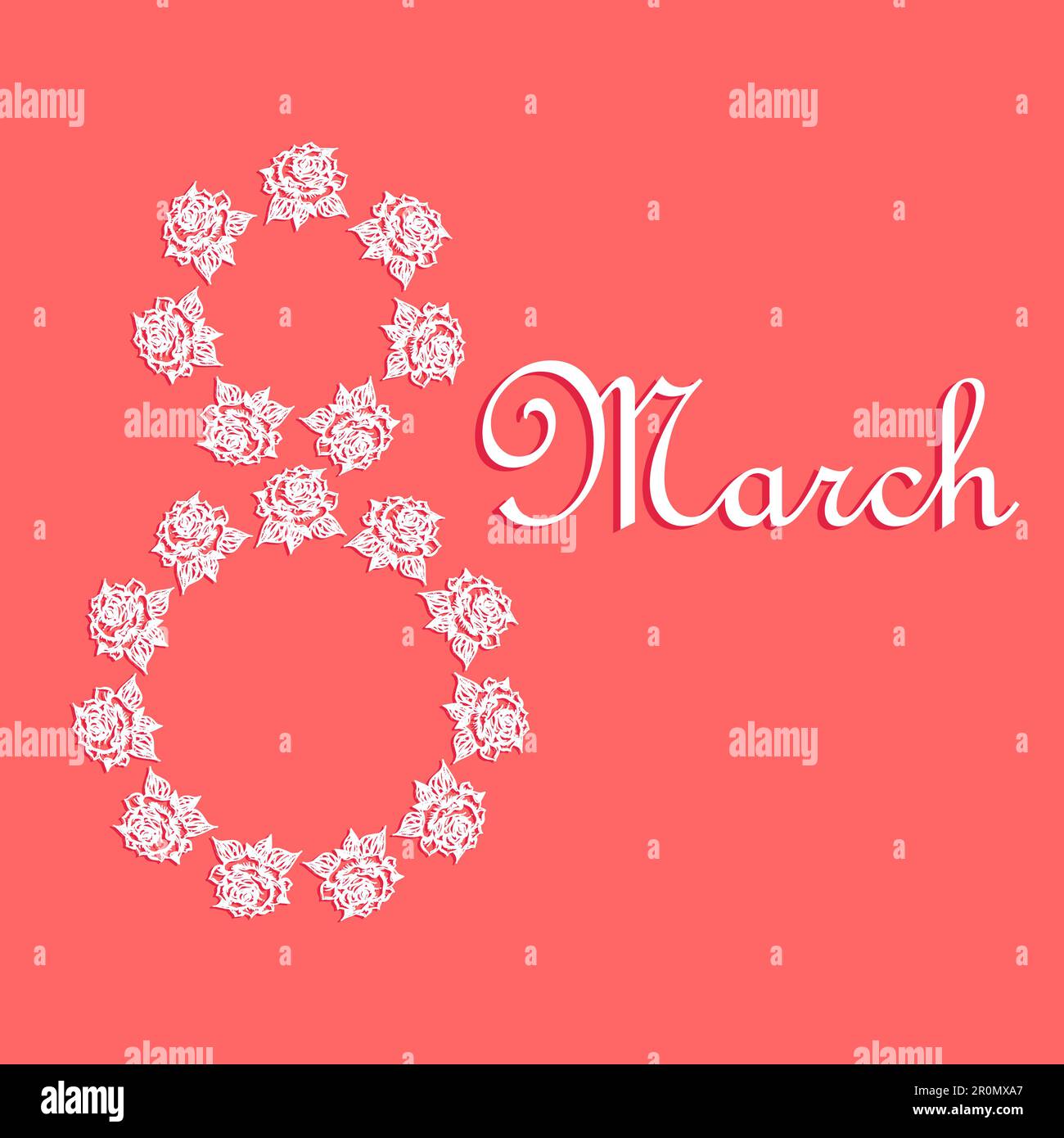 International Women's Day greeting card template with rose. 8 March ...