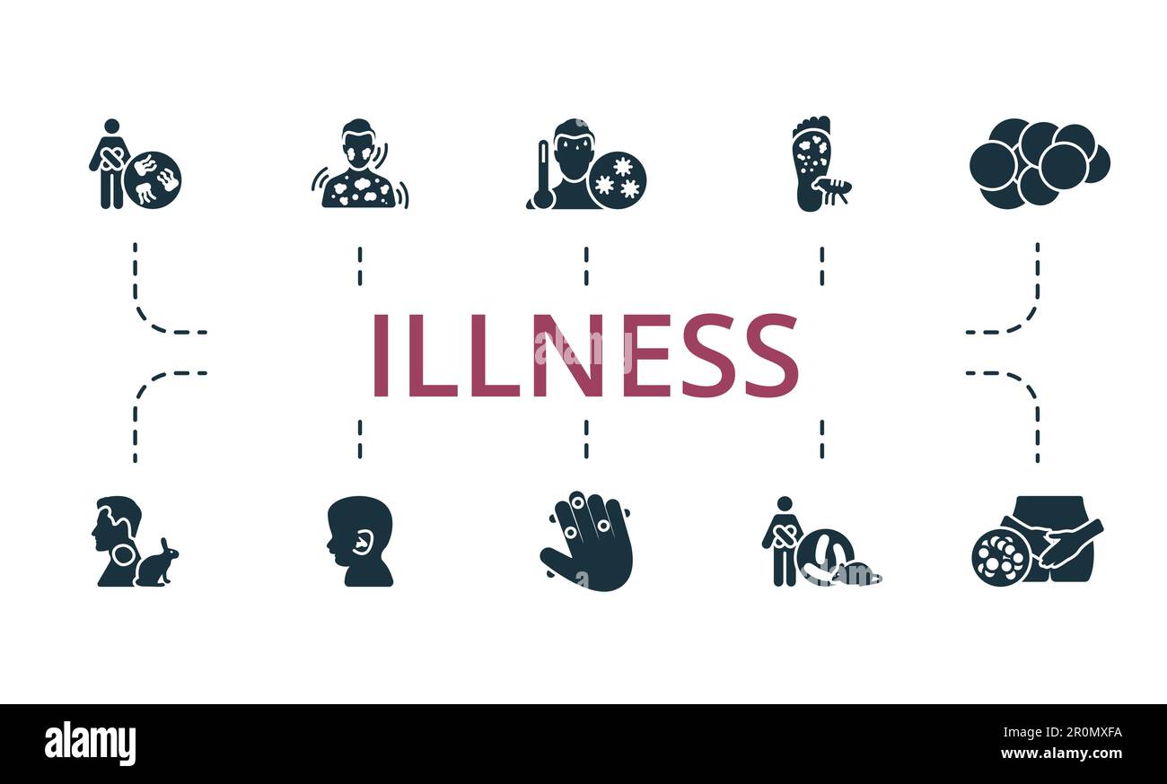 Illnes set. Creative icons: typhoid fever, urticaria, viral fever ...