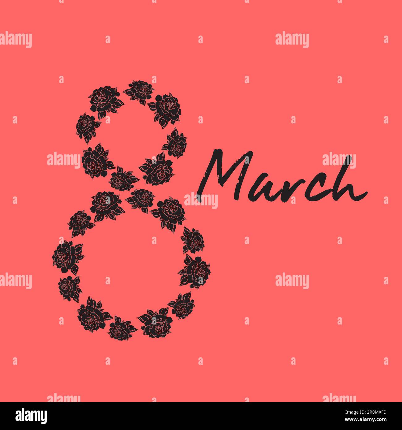 International Women's Day greeting card template with rose. 8 March ...