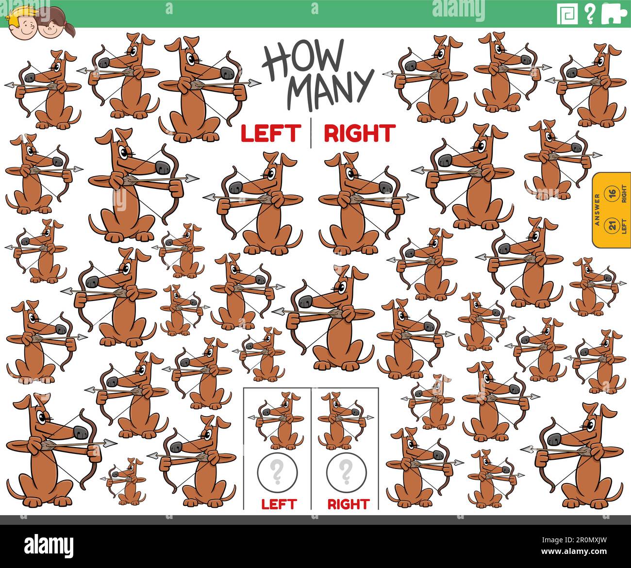 Cartoon illustration of educational game of counting left and right ...