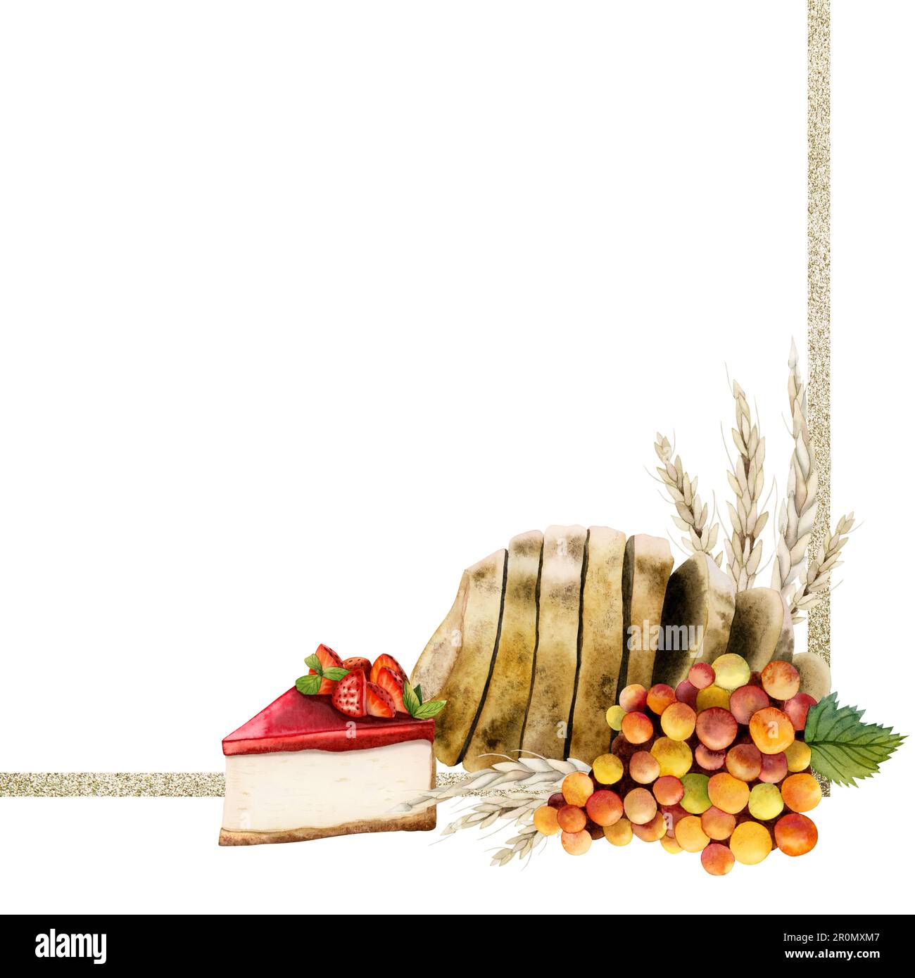 Happy Shavuot watercolor greeting card template. Square illustration ...