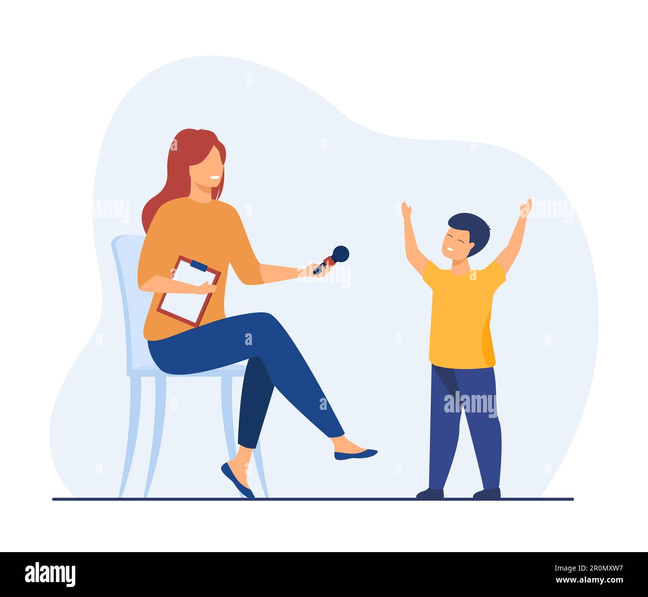 Talent show host giving microphone to singing boy Stock Vector Image ...