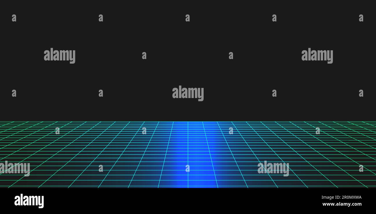 Wireframe perspective grid. Space neon infinity mesh, abstract retro ...