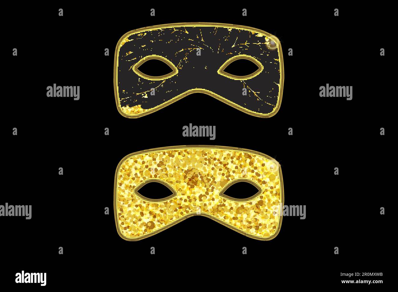 Magic gold mask with black floral pattern on black background, golden ...