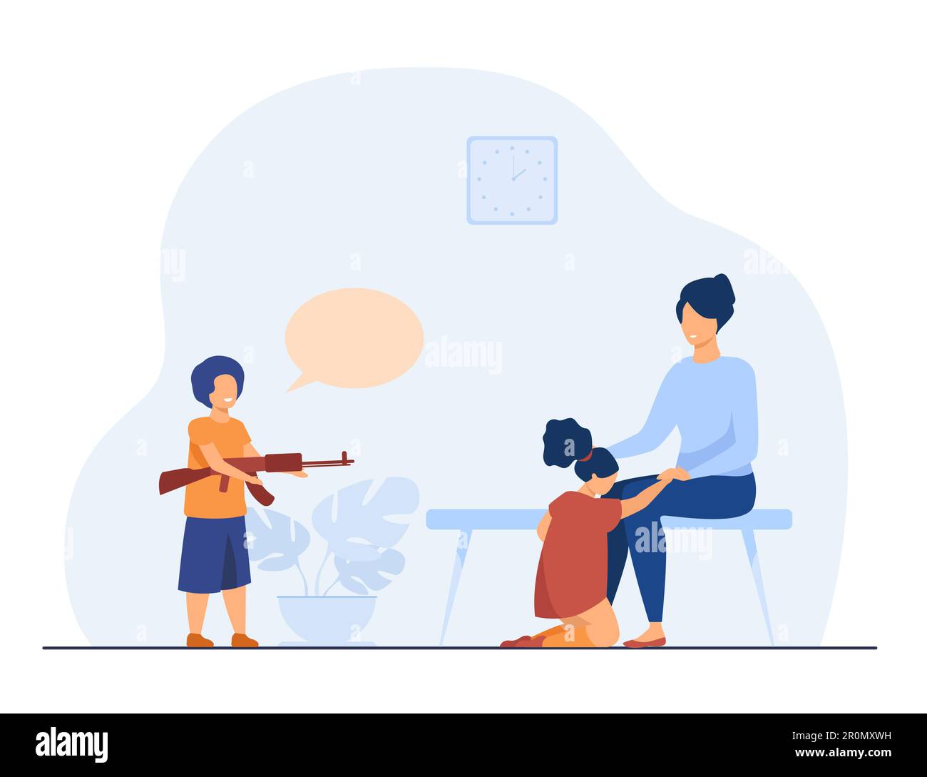 Mother protecting girl from boy with toy gun Stock Vector Image & Art ...