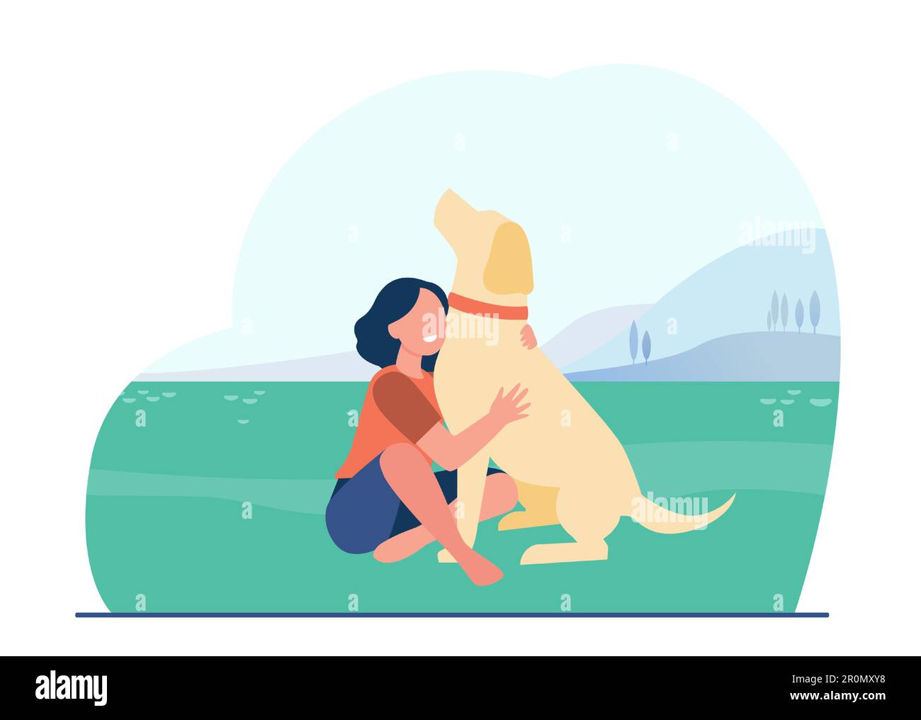 Happy girl hugging her dog and smiling Stock Vector Image & Art - Alamy