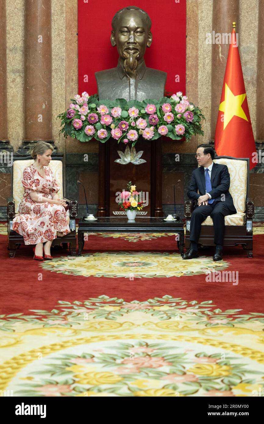 Hanoi, Vietnam. 09th May, 2023. Queen Mathilde of Belgium and Vietnam ...