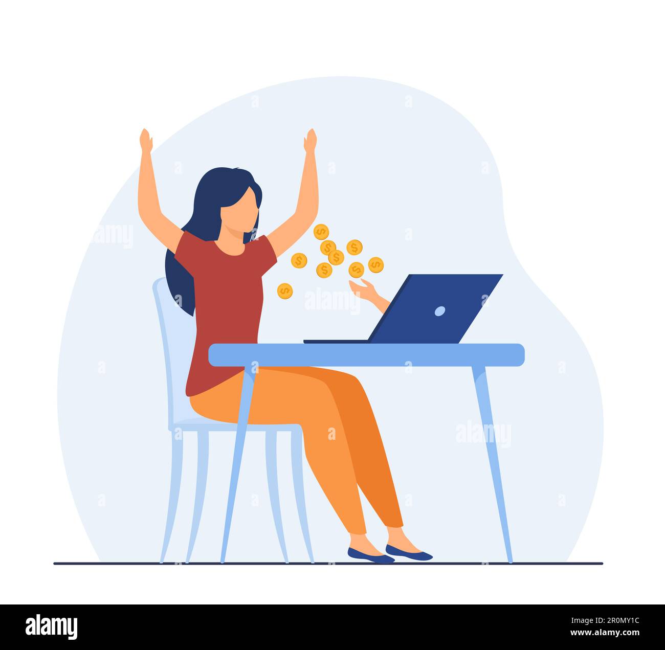 Happy woman earning money with help of computer Stock Vector Image ...