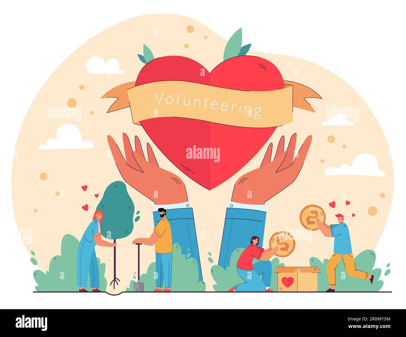 Happy people enjoying volunteering and giving help Stock Vector Image ...